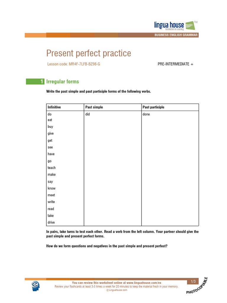 Business English Present Perfect Practice | PDF | English Language ...