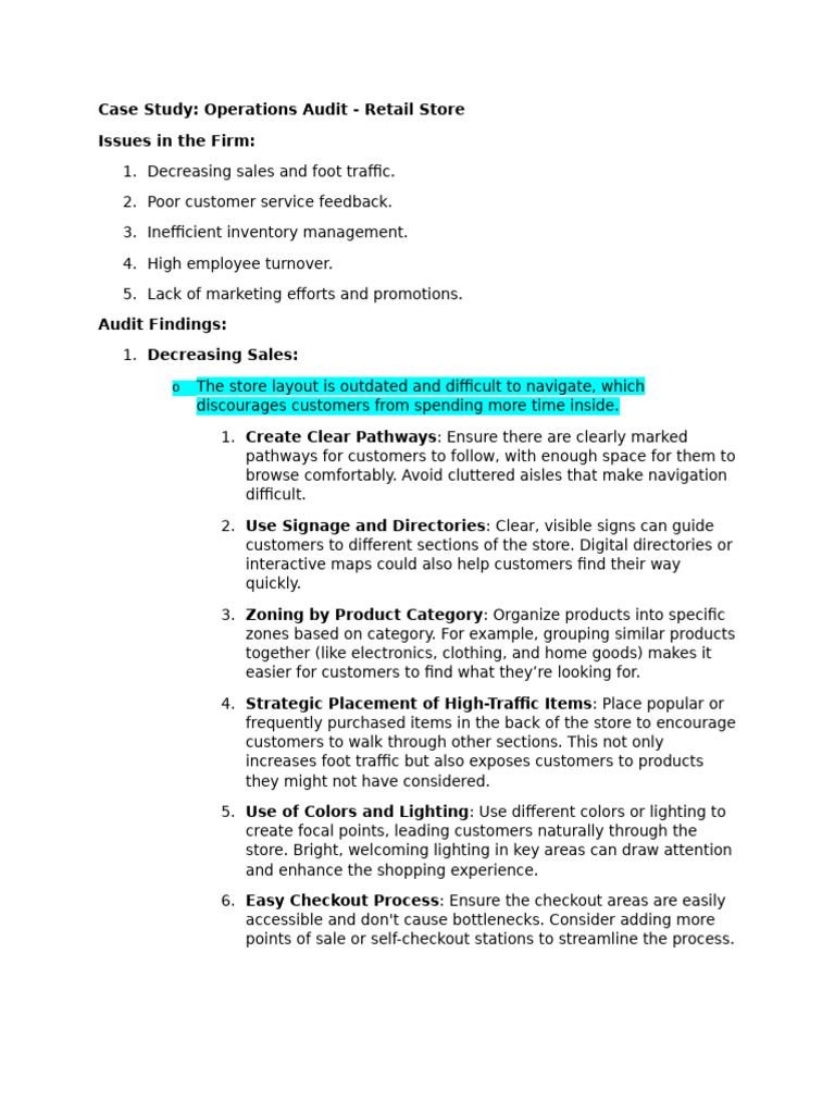 Case Study - 01 - OPERATIONAL AUDIT | PDF | Point Of Sale | Inventory