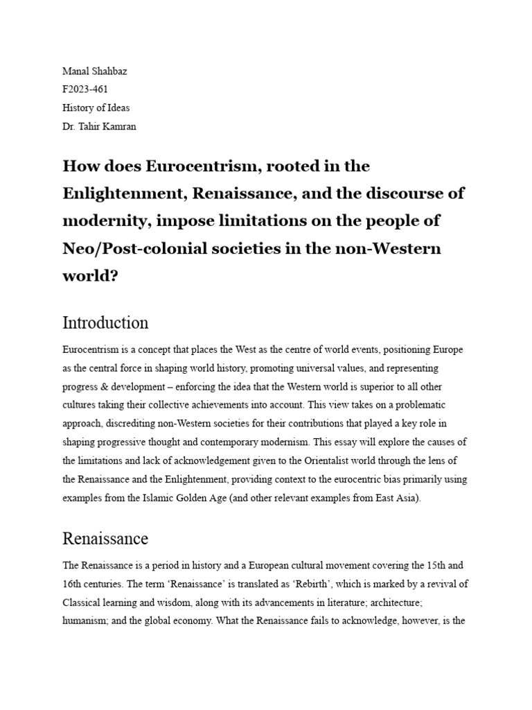 History of Ideas Assignment | PDF | Renaissance | Age Of Enlightenment