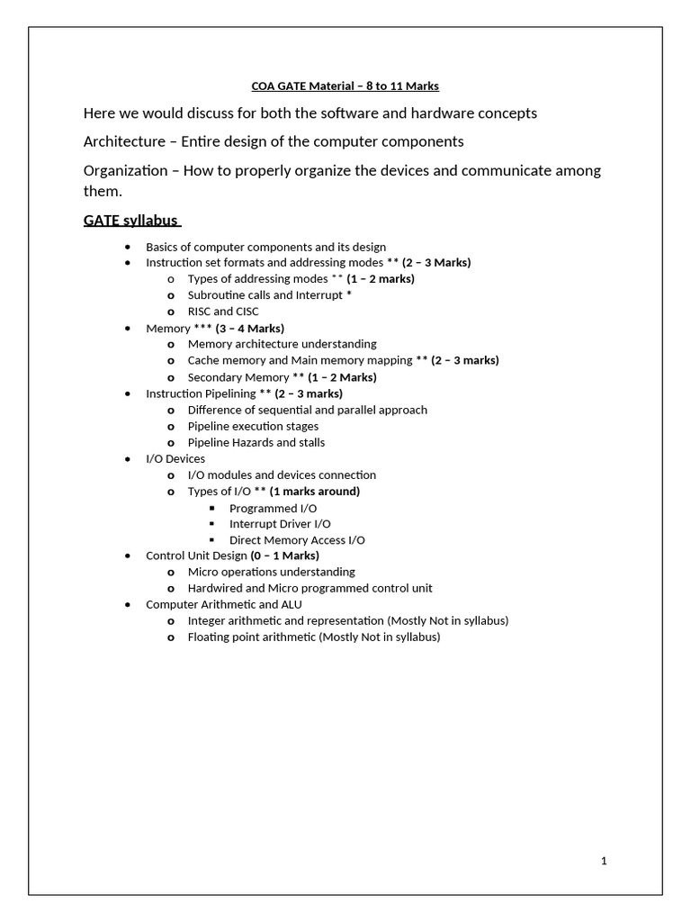 COA GATE Material | PDF | Input/Output | Central Processing Unit