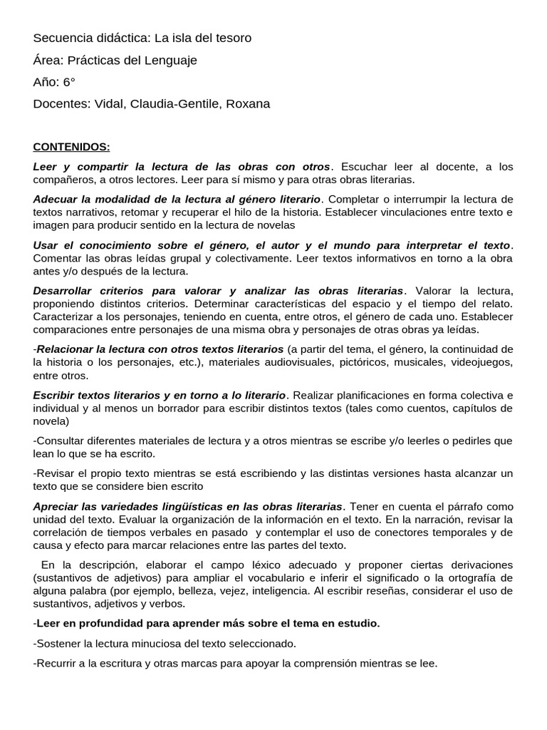 Secuencia Didáctica-La Isla Del Tesoro | PDF | Novelas | Libros