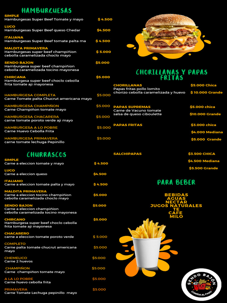 Menú Restaurante de Comida Rápida Creativo Naranja | PDF | filete ...