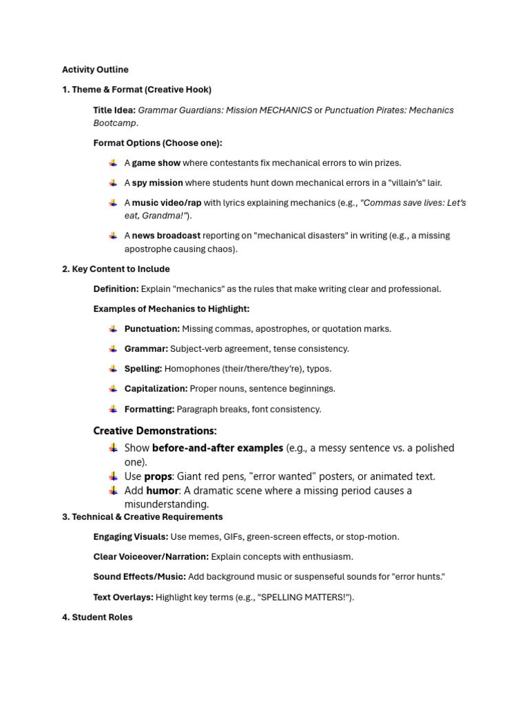 Activity Outline Educational Video For Mechanics | PDF | Writing ...
