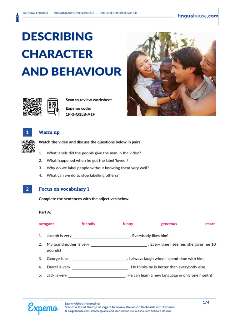 Describing Character and Behaviour British English Student A2 B1 | PDF