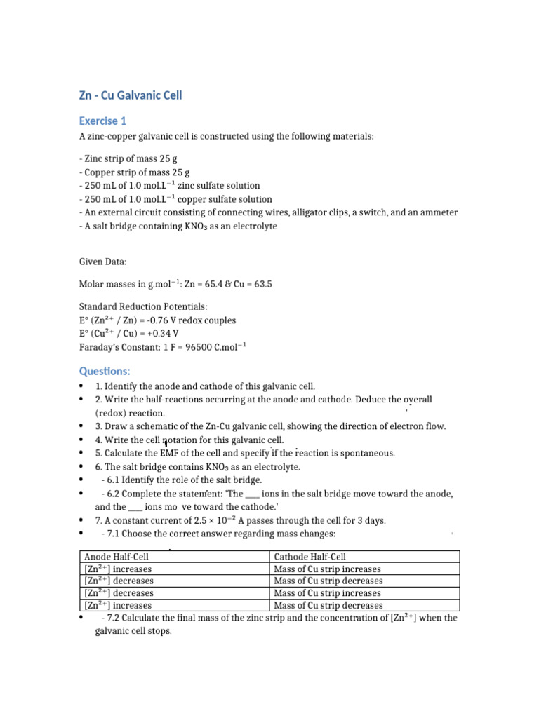 Chemistry Lab: Zn-Cu Galvanic Cell | PDF | Anode | Redox