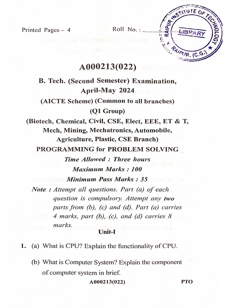 2024-Apr-May-Programming For Problem Solving (AICTE) | PDF