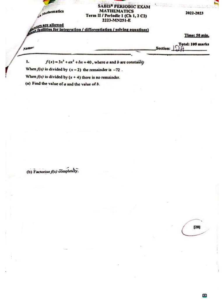 2223 Gr12 Math L Exam Ch1, 2 C2 | PDF