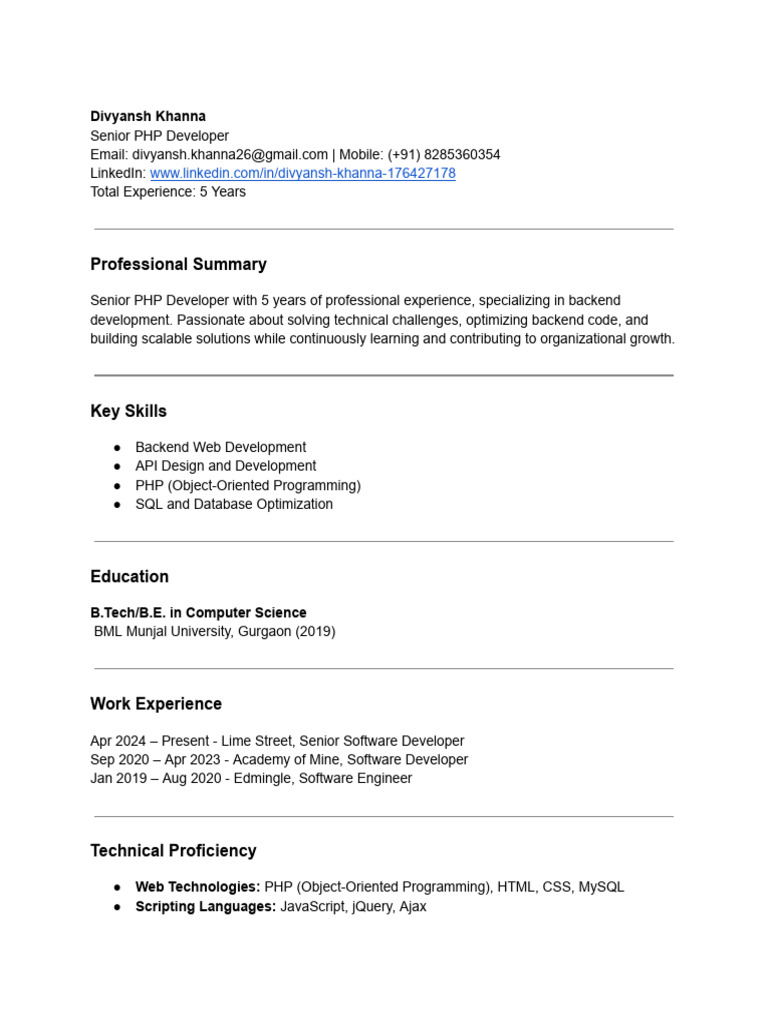 cv_divyansh | PDF | Php | My Sql