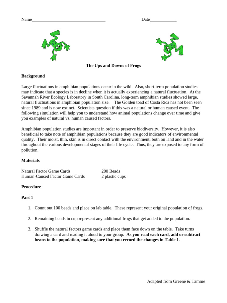 Advanced Biology Ups & Downs of Frogs Rev. 10.19 | PDF | Frog | Amphibian