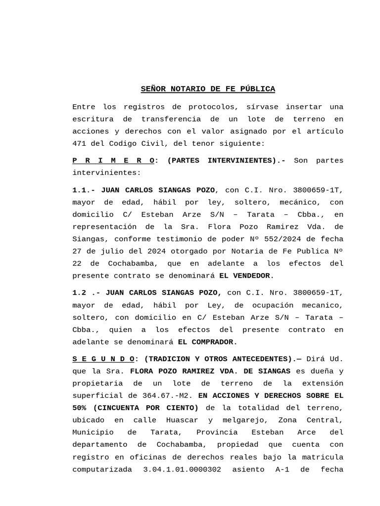 Juan Carlos Siangas Art. 471 | PDF