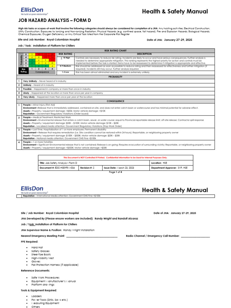 Job Hazard Analysis - Form D (EDC-HSE-FRM-036) | PDF | Hazards | Risk