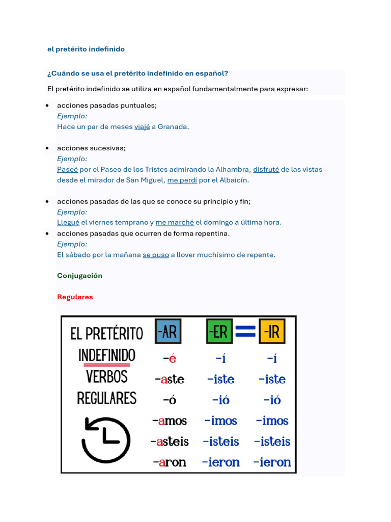 El Pretérito Indefinido CON EJERCICIOS Y MARCADORES | PDF