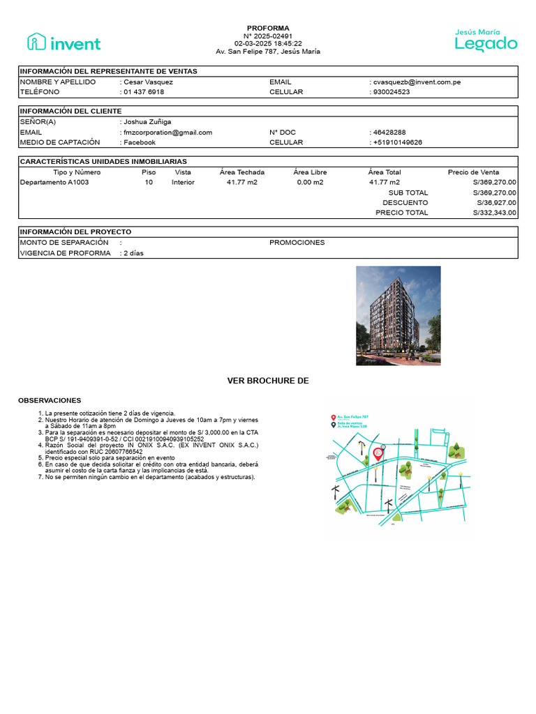 Proforma de Venta de Departamento A1003 | PDF