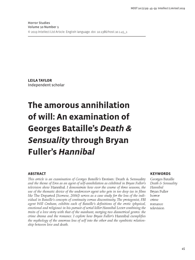 Leila Taylor - The Amorous Annihilation of Will - An Examination of Georges Bataille's Death ...
