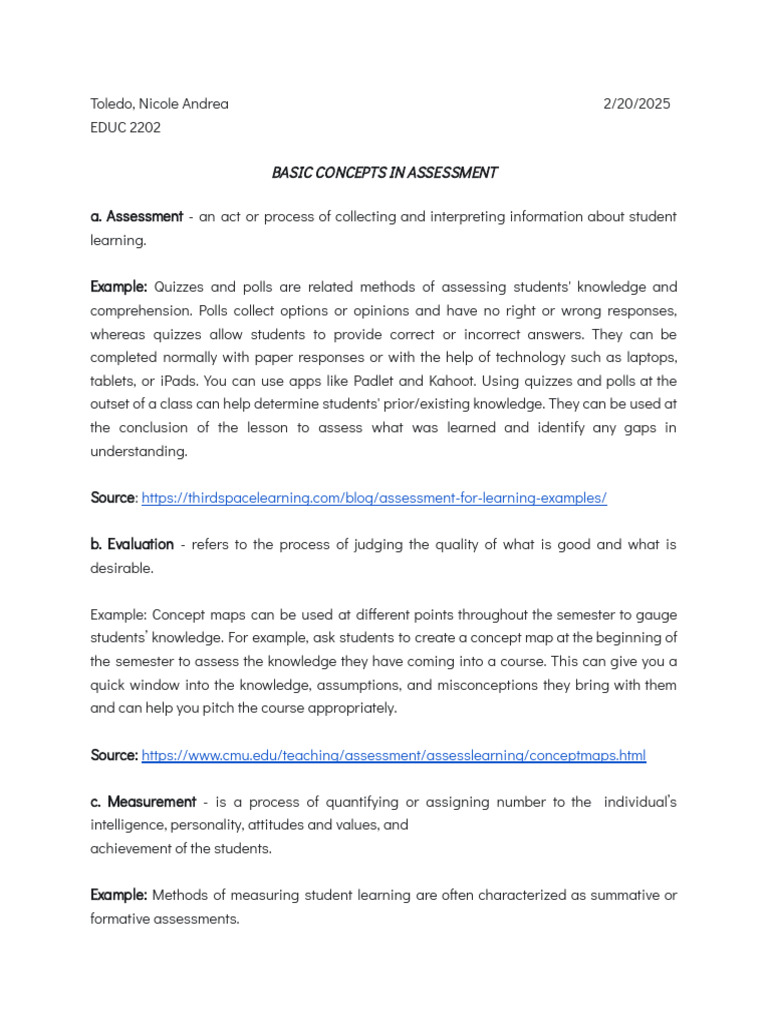 Basic Concepts of Assessment Explained | PDF | Educational Assessment ...
