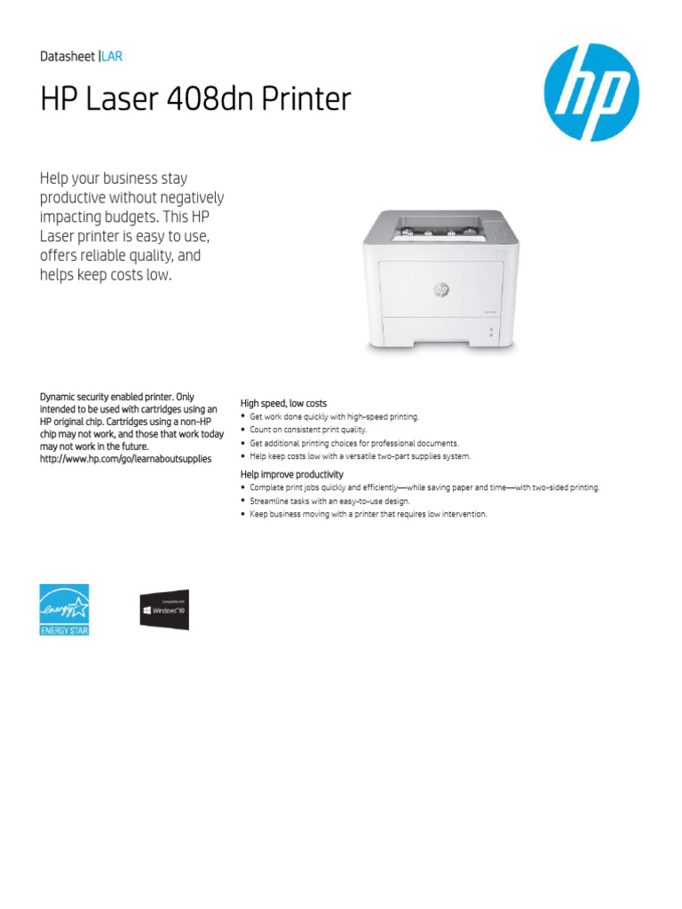 HP Laser 408dn Printer Datasheet | PDF | Printer (Computing) | Computer ...