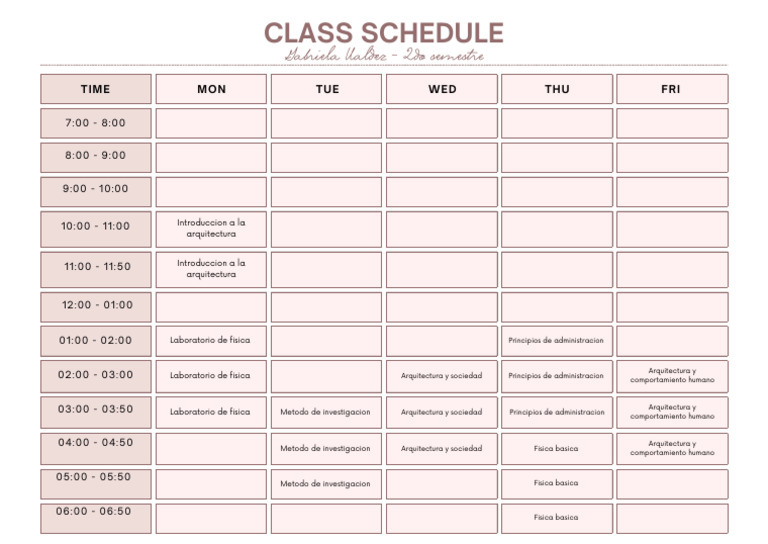Pink and White Playful Illustrated Class Schedule | PDF