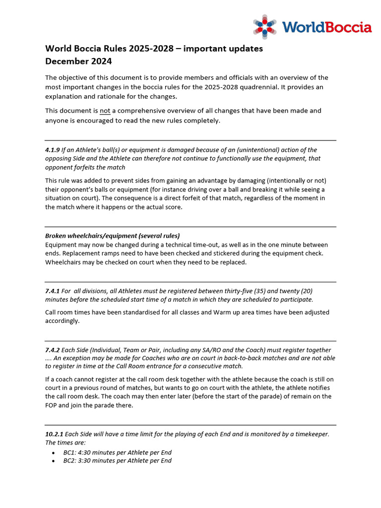 World Boccia Rules 2025 2028 Summary | PDF | Team Sports | Sports Rules And Regulations