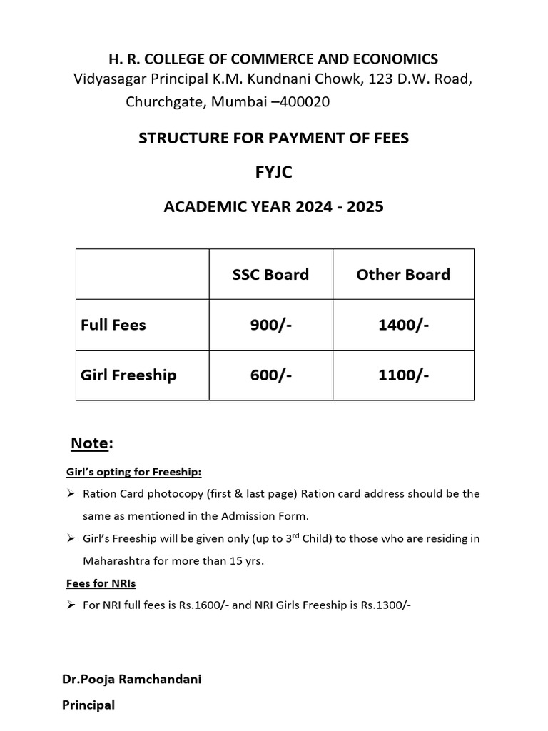 FYJC Fees Structure 2024 25 | PDF
