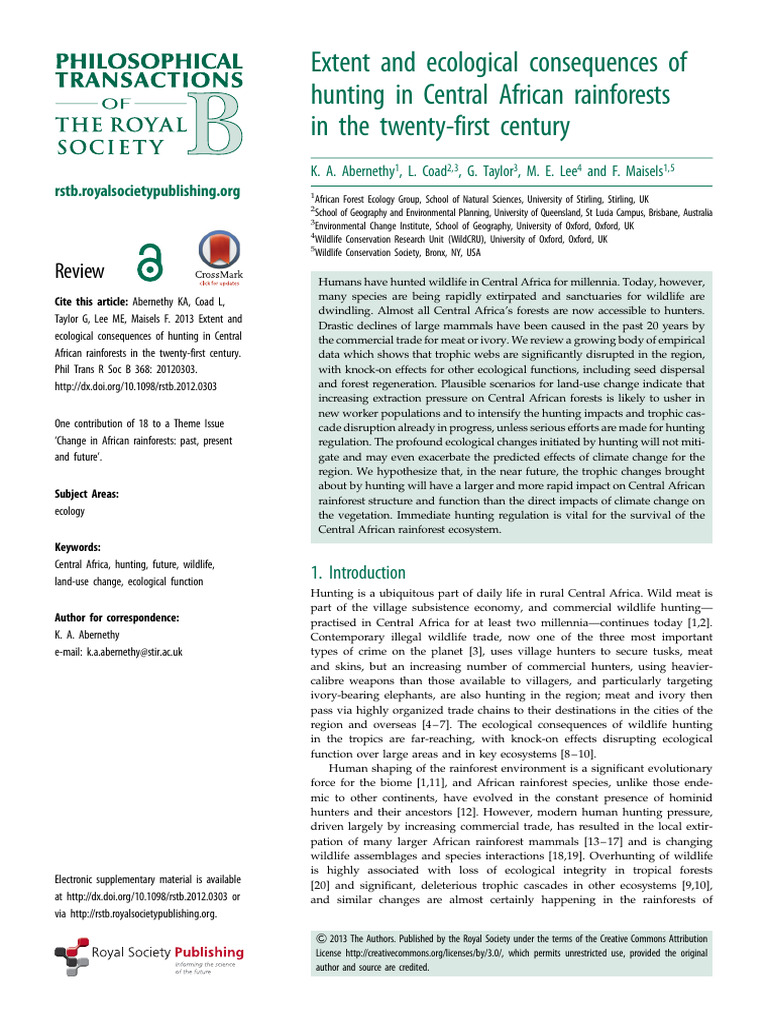 Hunting's Impact on Central African Ecosystems | PDF | Hunting | Ecology
