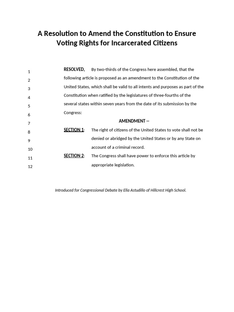 Voting Rights Amendment for Incarcerated Citizens | PDF