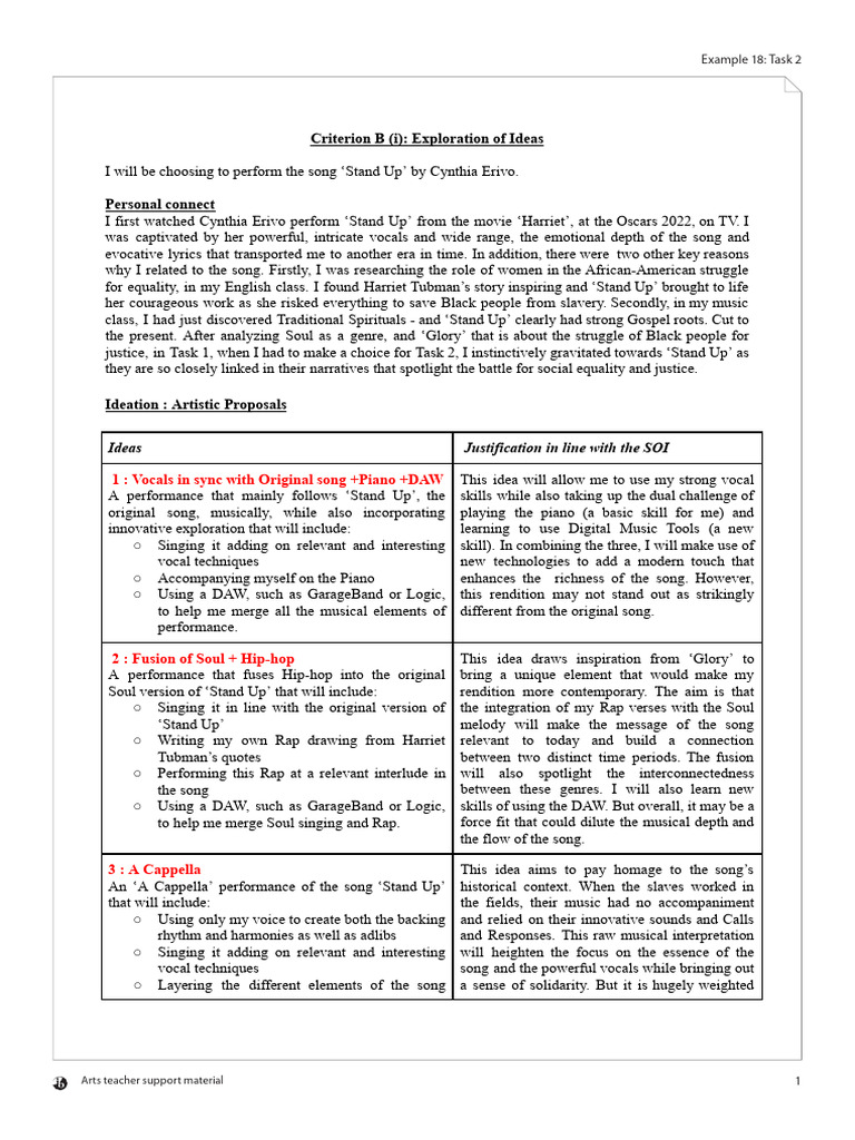 MYP_arts_example_18_task_2_en | PDF | Song Structure | Singing
