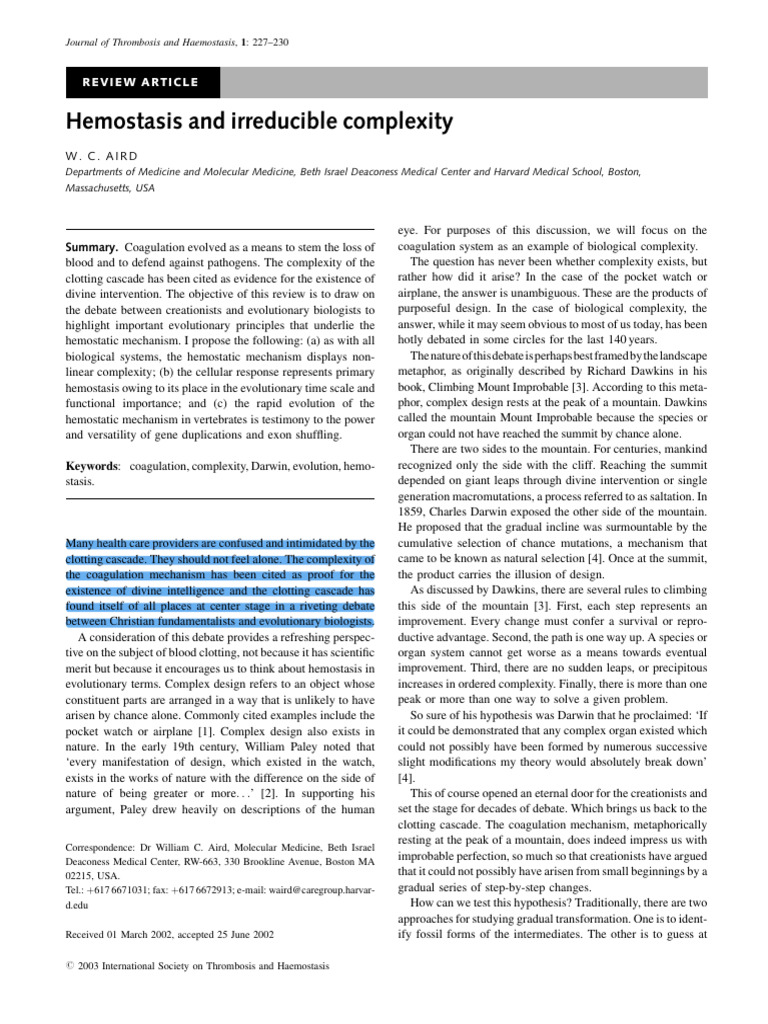 Hemostasis: Evolutionary Complexity Explained | PDF | Coagulation ...