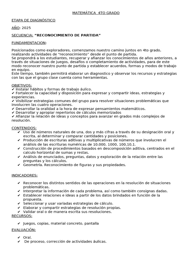 Diagnóstico Matemático 4to Grado 2025 | PDF | Billete de banco | Cheque