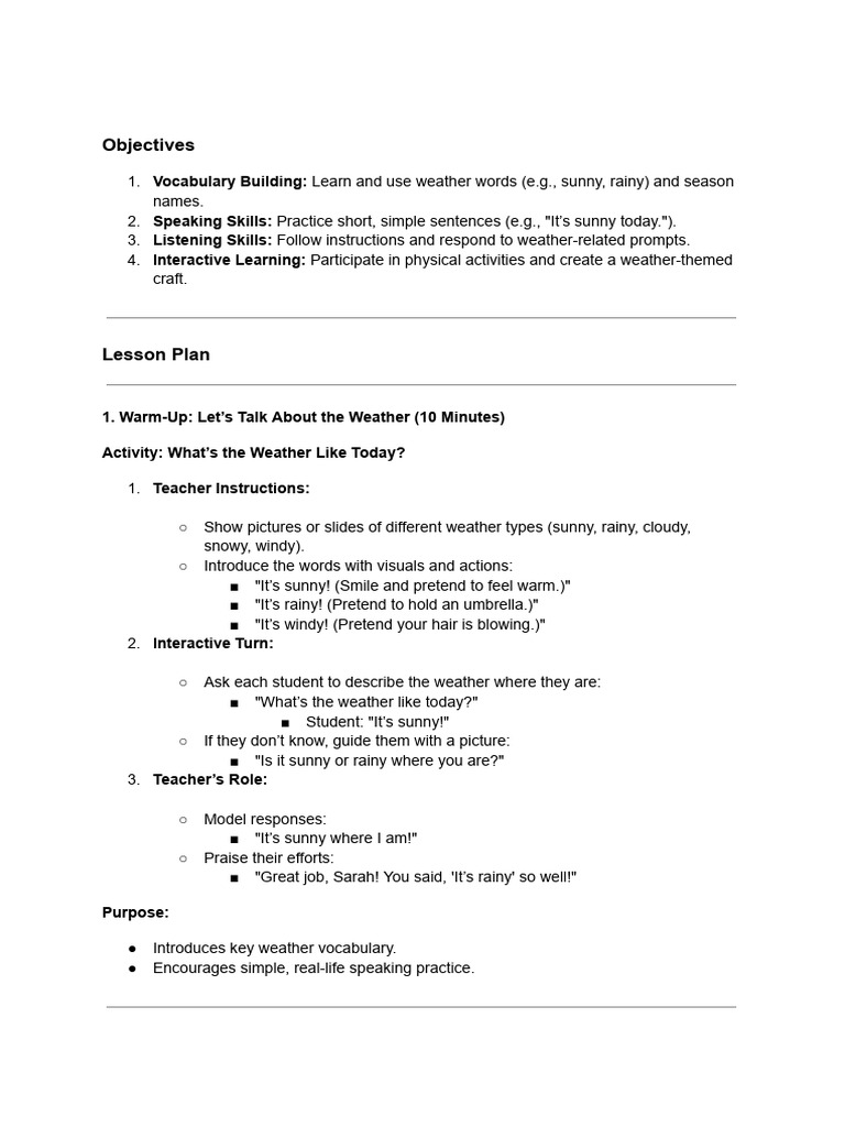 Weather Vocabulary Lesson Plan | PDF | Vocabulary | Learning