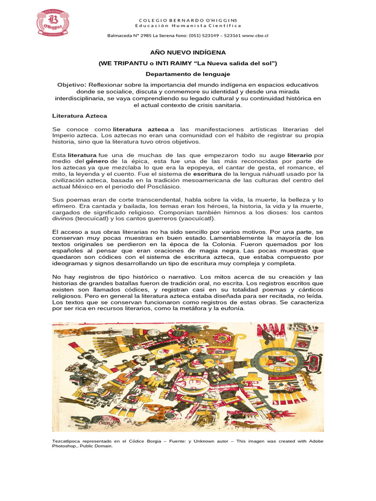 La poesía Azteca. Departamento de Lenguaje | PDF | Poesía | Poesía épica