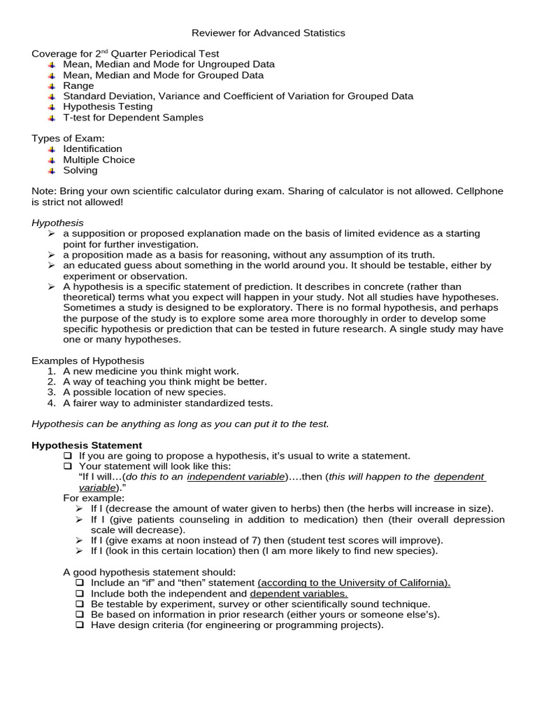 Reviewer For Advanced Statistics | PDF | Statistical Significance ...