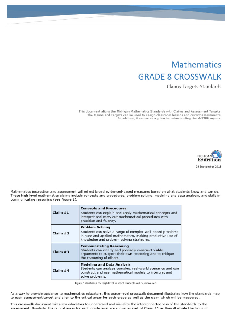 Mathematics Grade 8 Crosswalk Claims-Targets-Standards | PDF ...