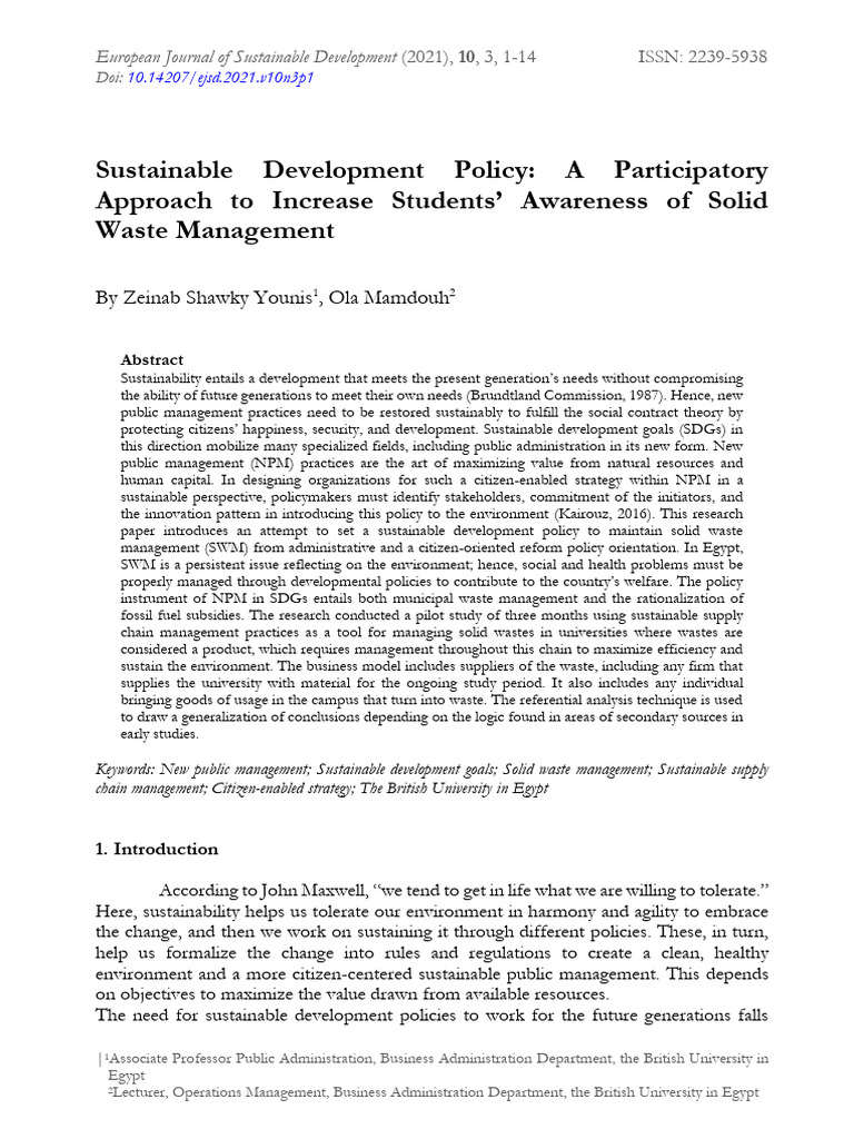 Sustainable Development Policy A Participatory App | PDF ...