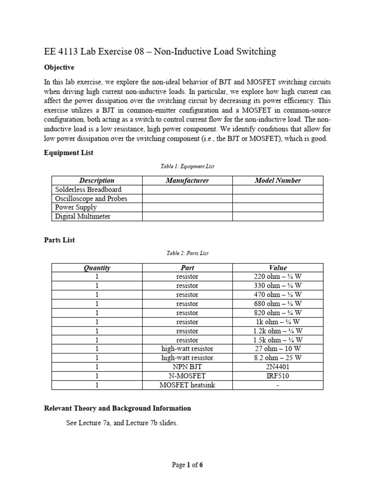 EE 4113 Lab Exercise 08 Handout | PDF | Resistor | Electrical Network