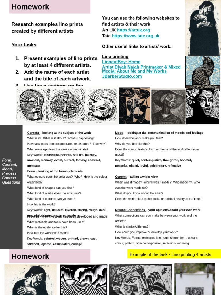 Ar1 - Homework Lino Printing | PDF | Paintings | The Arts