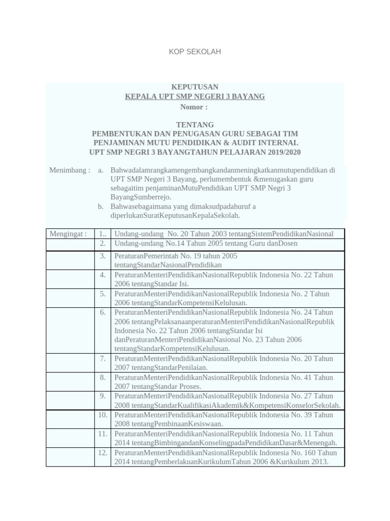 Contoh SK TPMPS SMP | PDF