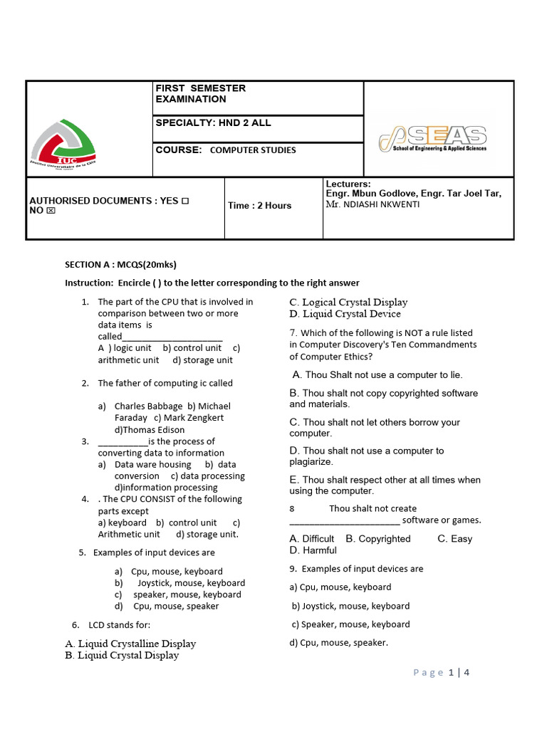 Computer Studies Exam Okay | PDF | Spreadsheet | Microsoft Excel