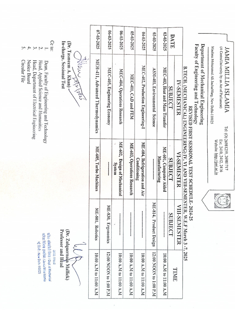 Schedule After Change Sessional Test 1 | PDF