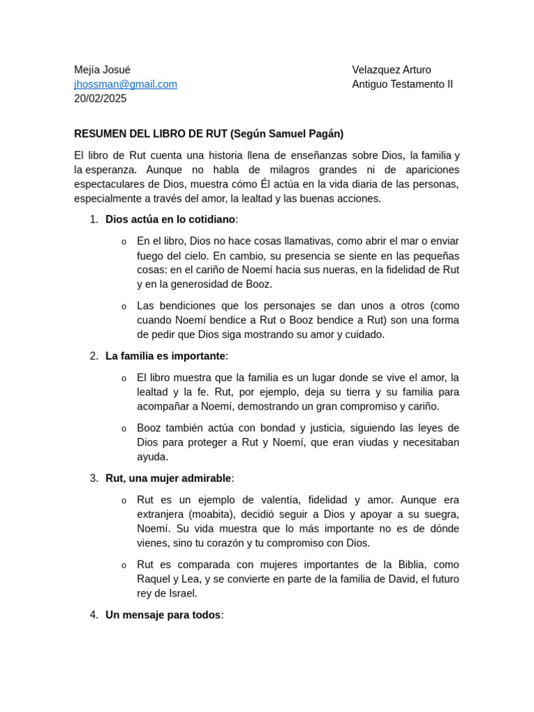 Resumen Libro de Rut | PDF | Rut (figura bíblica) | Libro de rut