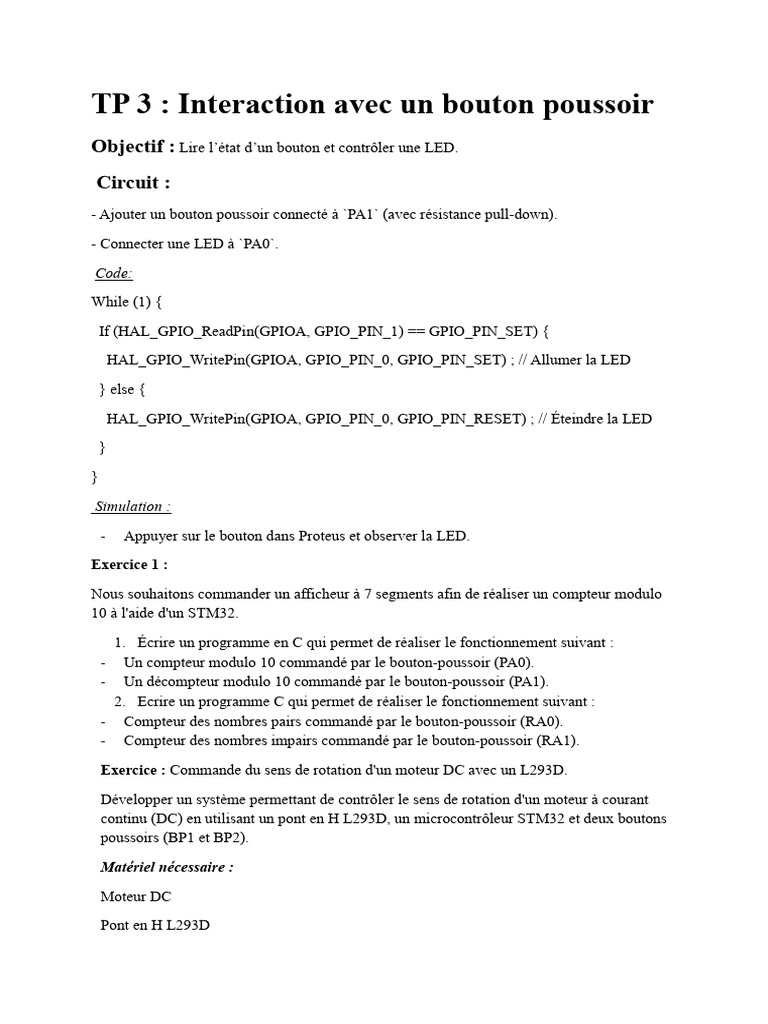 TP 3 Interaction Avec Un Bouton Poussoir | PDF | Electrical Components | Electrical Circuits