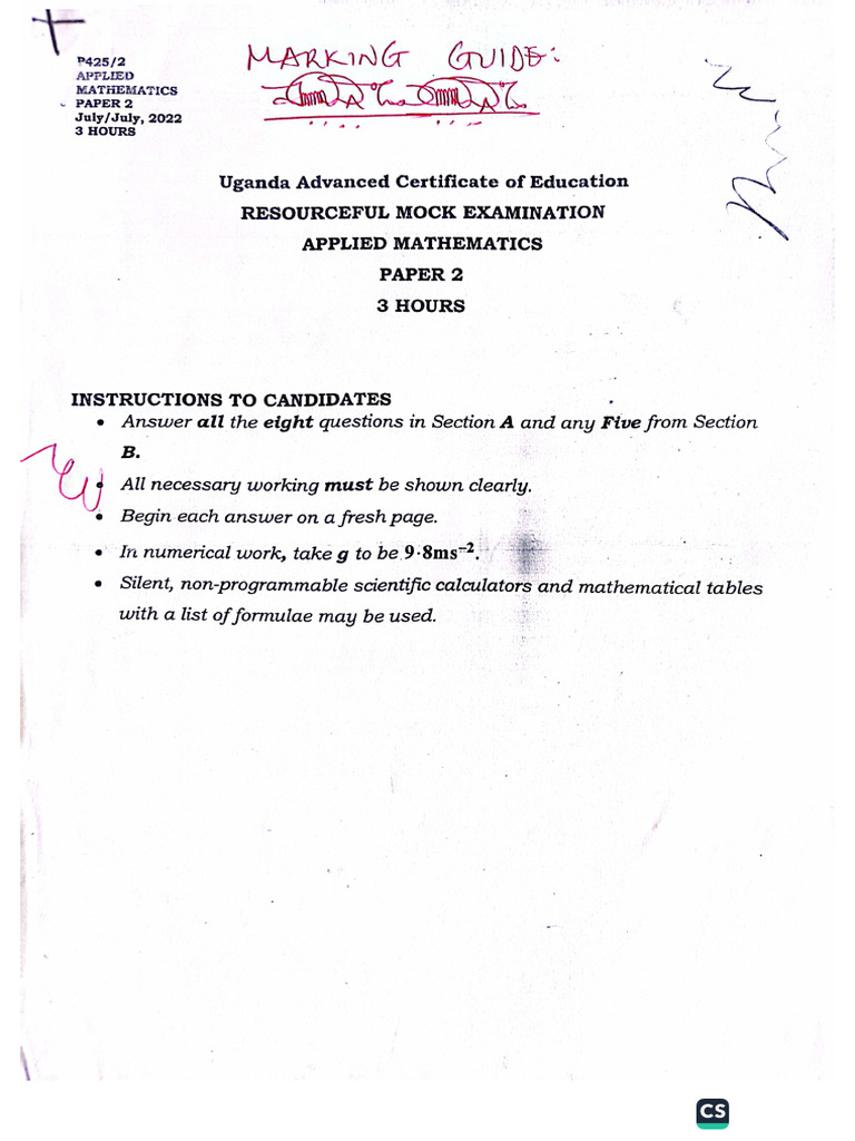 Applied Mathematics Paper Two Uace Marking Guide Set2 | PDF