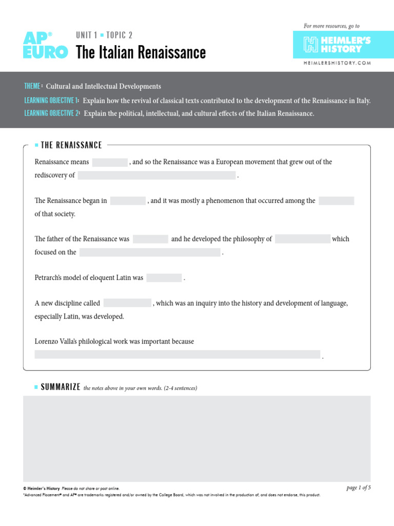 AP Euro Unit 1 All Topics Noteguides | PDF | Mercantilism | Renaissance