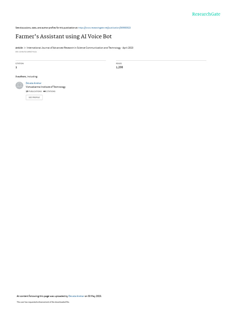 Farmers Assistant Using AI Voice Bot | PDF | Agriculture