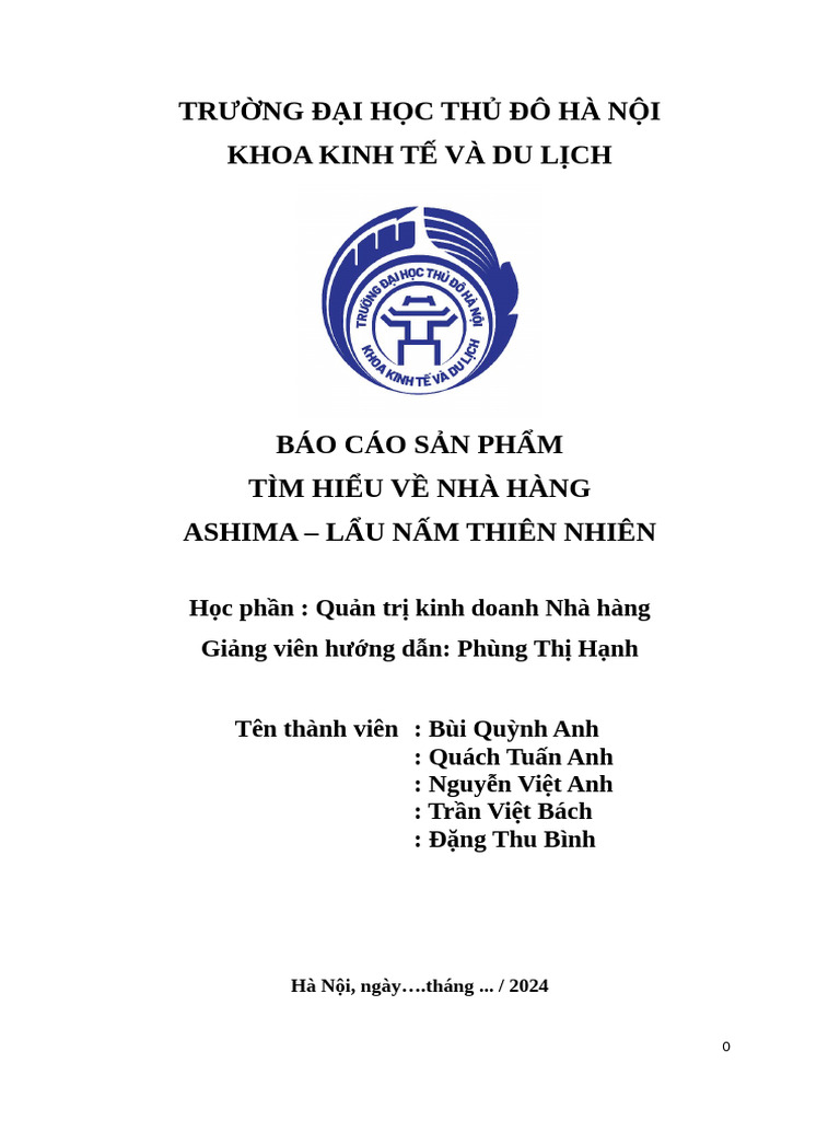 Bài Cuôi Kì Nhóm 1 - Nhà Hàng Ashima | PDF