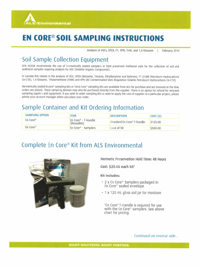 ALS en Core Soil Sampling Instructions | PDF