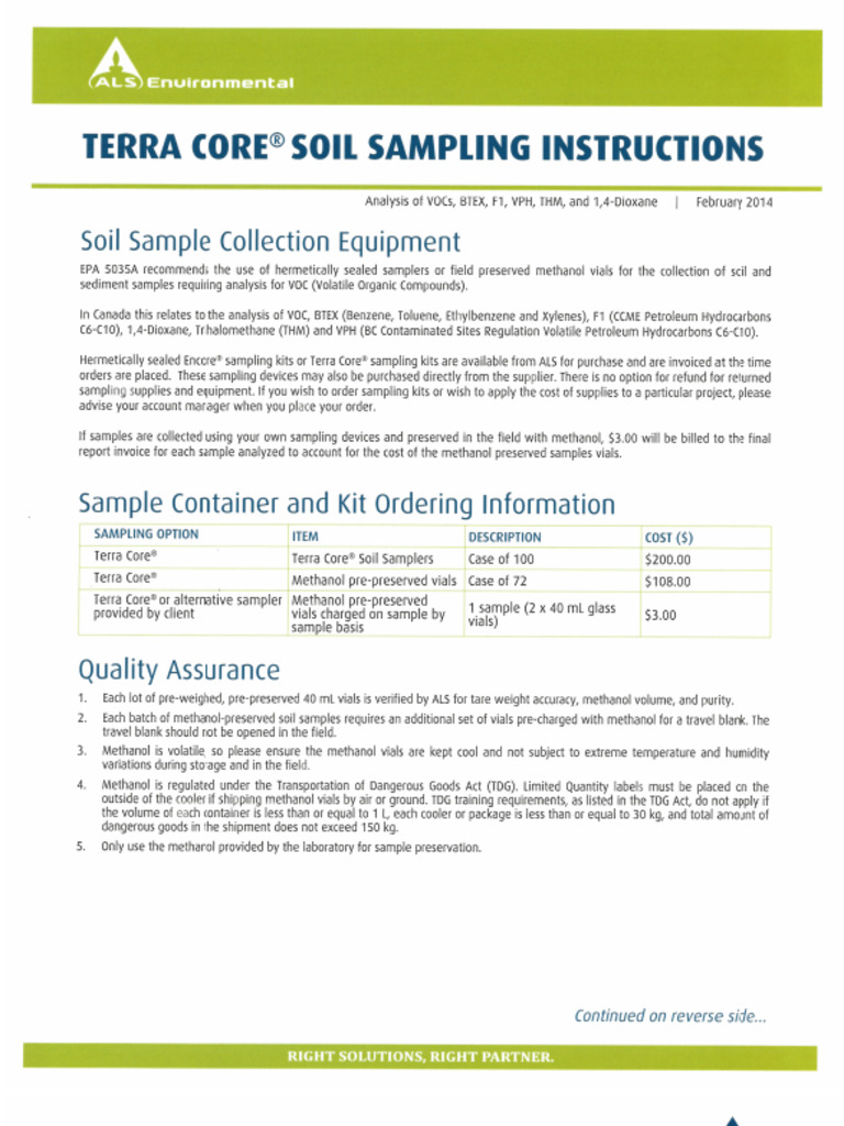 ALS Terra Core Soil Sampling Instructions | PDF