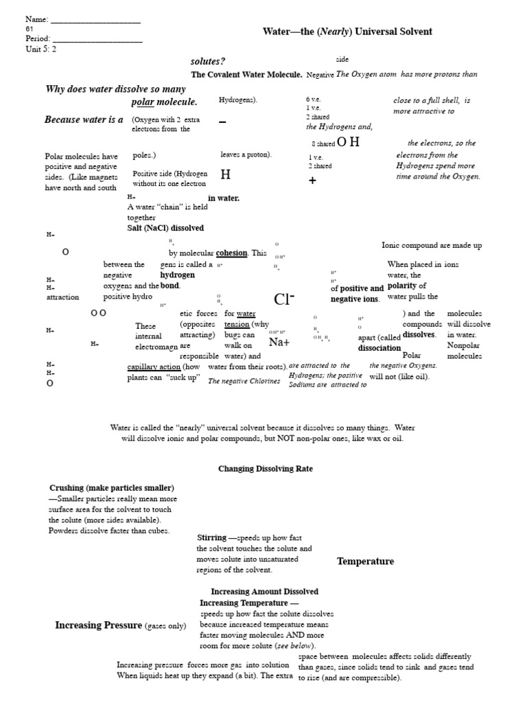 Water Properties Worksheet - Student | PDF | Solvation | Solubility