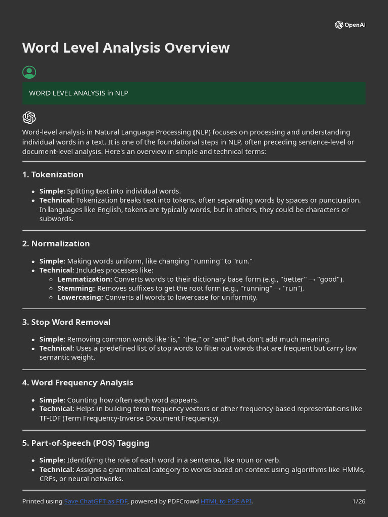 Word Level Analysis Overview | PDF | Part Of Speech | Word
