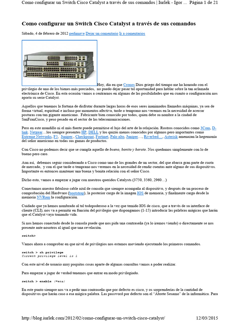 Como configurar un Switch Cisco Catalyst a través de sus comandos | PDF ...