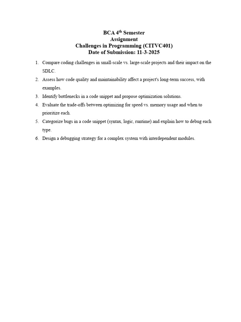 Assignment - Challenges in Programming BCA | PDF